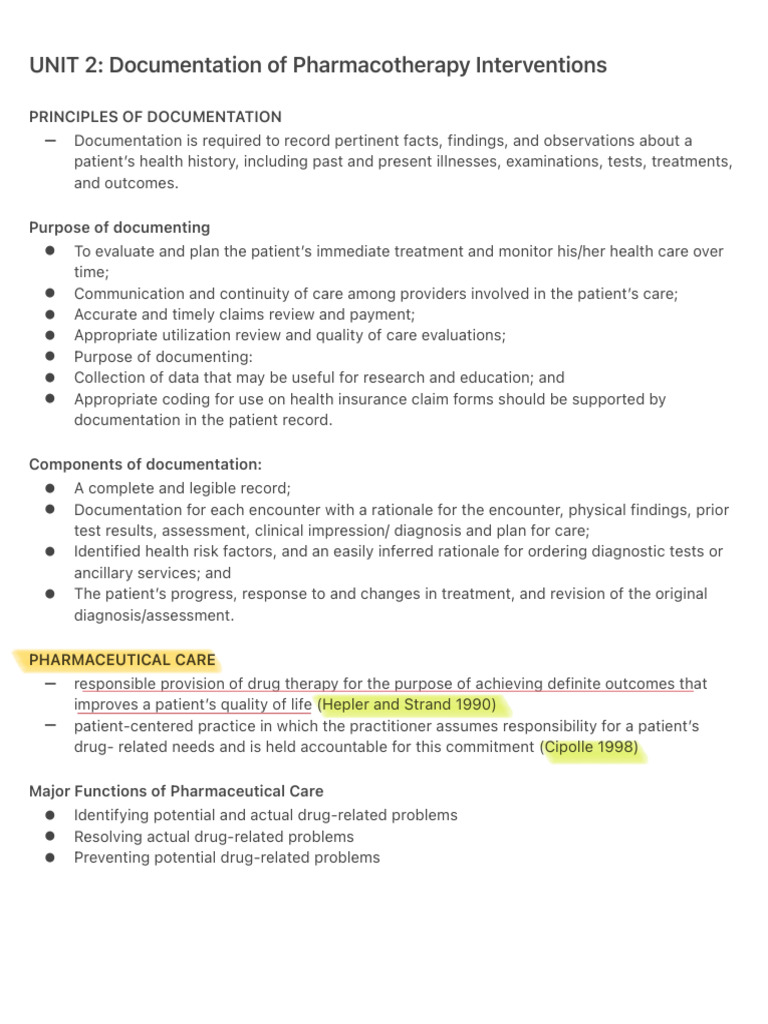 UNIT 2: Documentation of Pharmacotherapy Interventions | PDF | Medical ...