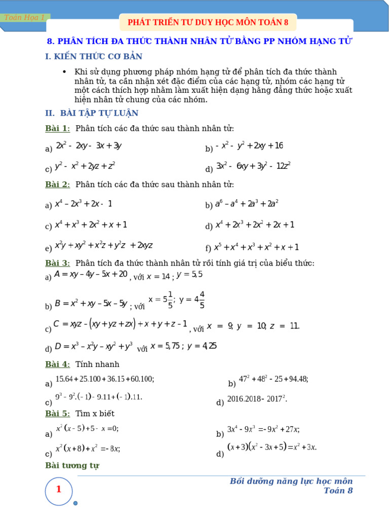 C1 - 08 Phan Tich Da Thuc Thanh Nhan Tu Bang PP Nhom Hang Tu | PDF