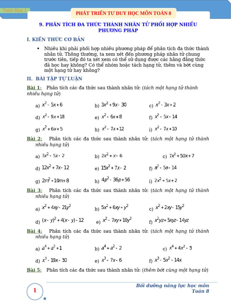 C1 - 09 Phan Tich Da Thuc Thanh Nhan Tu Bang Phoi Hop Nhieu PP | PDF