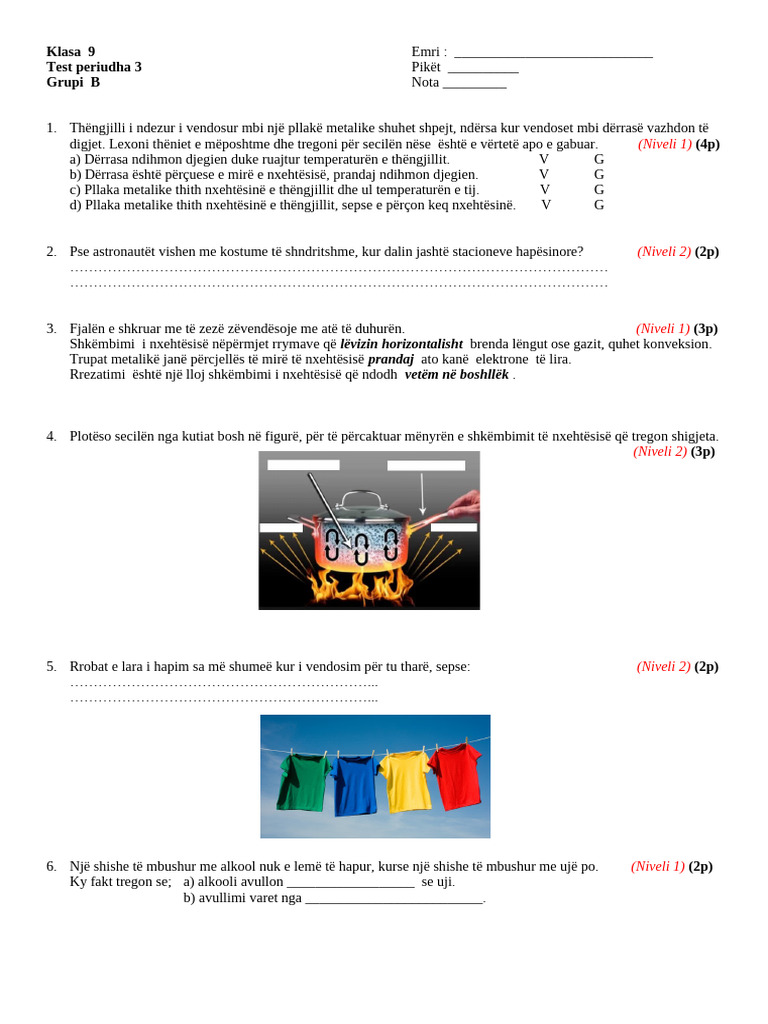 Test Periudha 3 - GRUPI B Fiz 9 | PDF