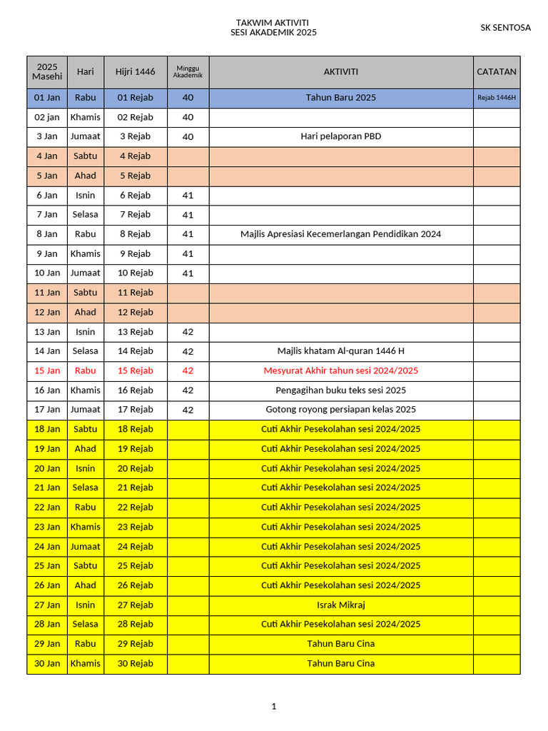 Takwim SK Sentosa 2025 2026 | PDF