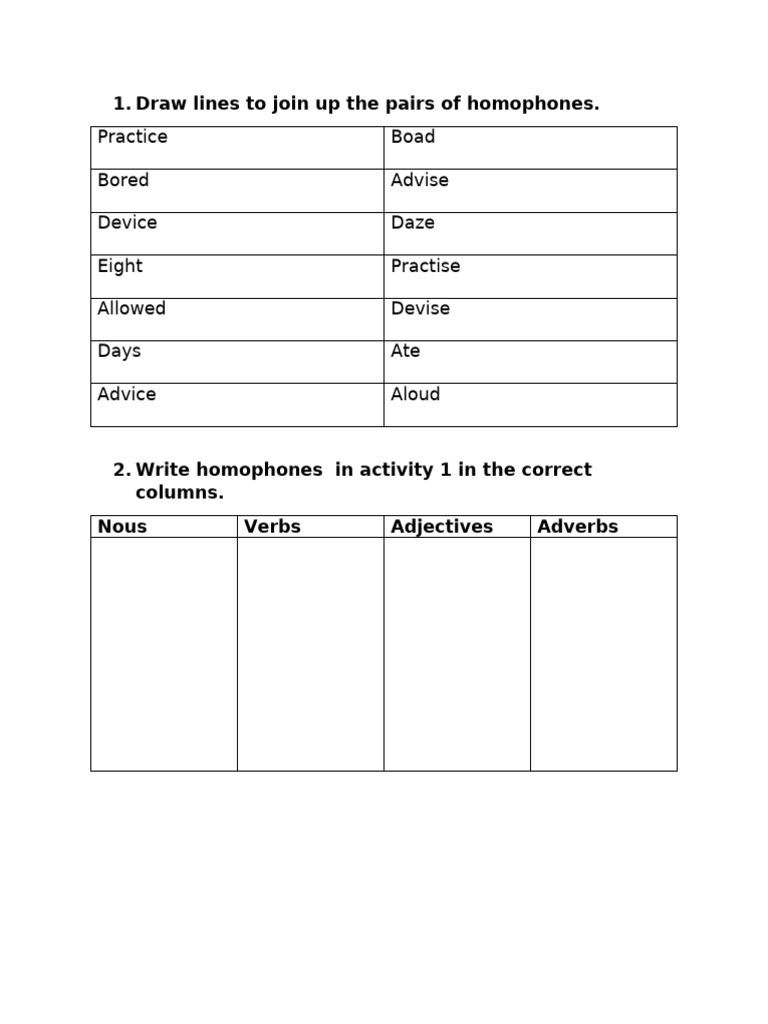 Draw Lines To Join Up The Pairs of Homophones | PDF