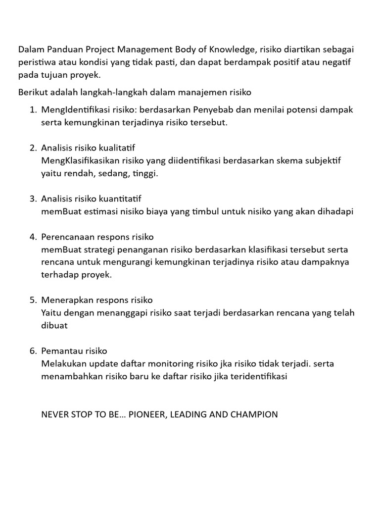 Dalam Panduan Project Management Body of Knowledge | PDF