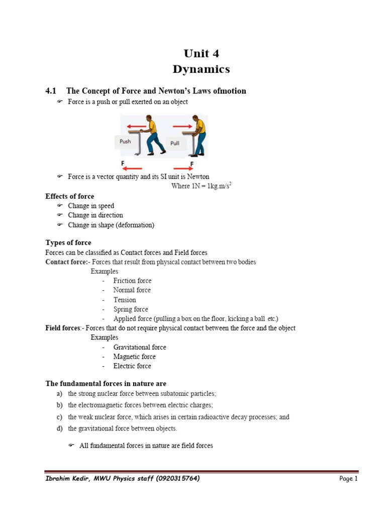 UNIT 4 Dynamics Final (New Curriculum) | PDF | Force | Weight