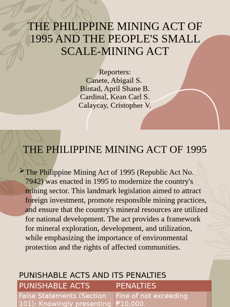 The Philippine Mining Act of 1995 | PDF | Mining | Fine (Penalty)
