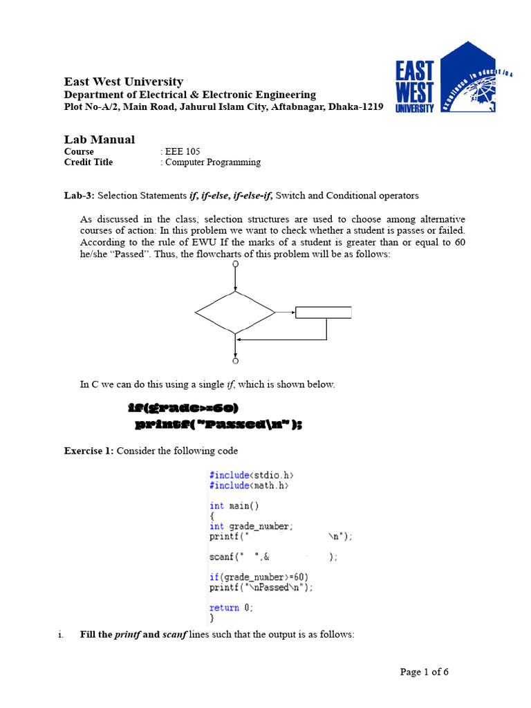 EEE 105 Lab-3 - If-Else | PDF | Software Engineering | Computer Science
