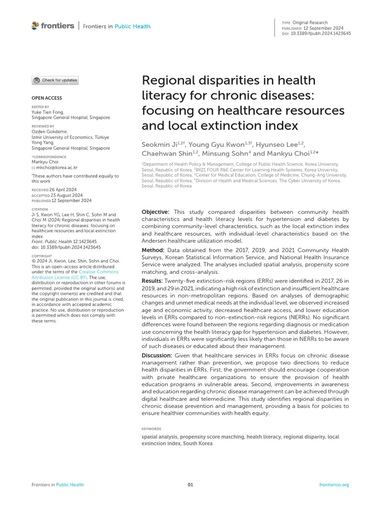Regional Disparities in Health Literacy For Chronic Diseases: Focusing ...