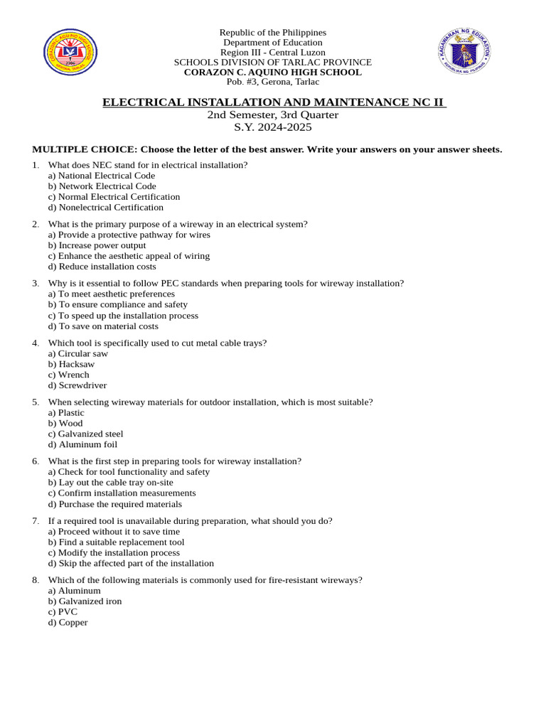 EIM 3rd Quarter EXAM 2025 | PDF | Occupational Safety And Health | Safety