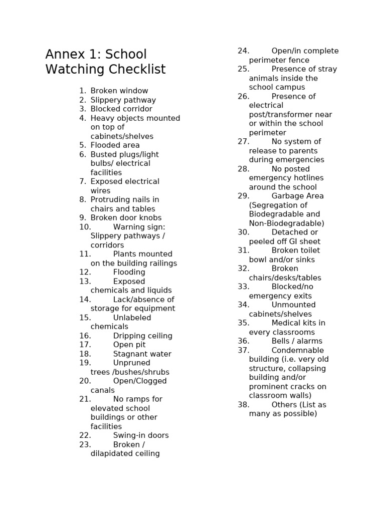 Annex 1 EVAC HAZARD CHECKLIST | PDF