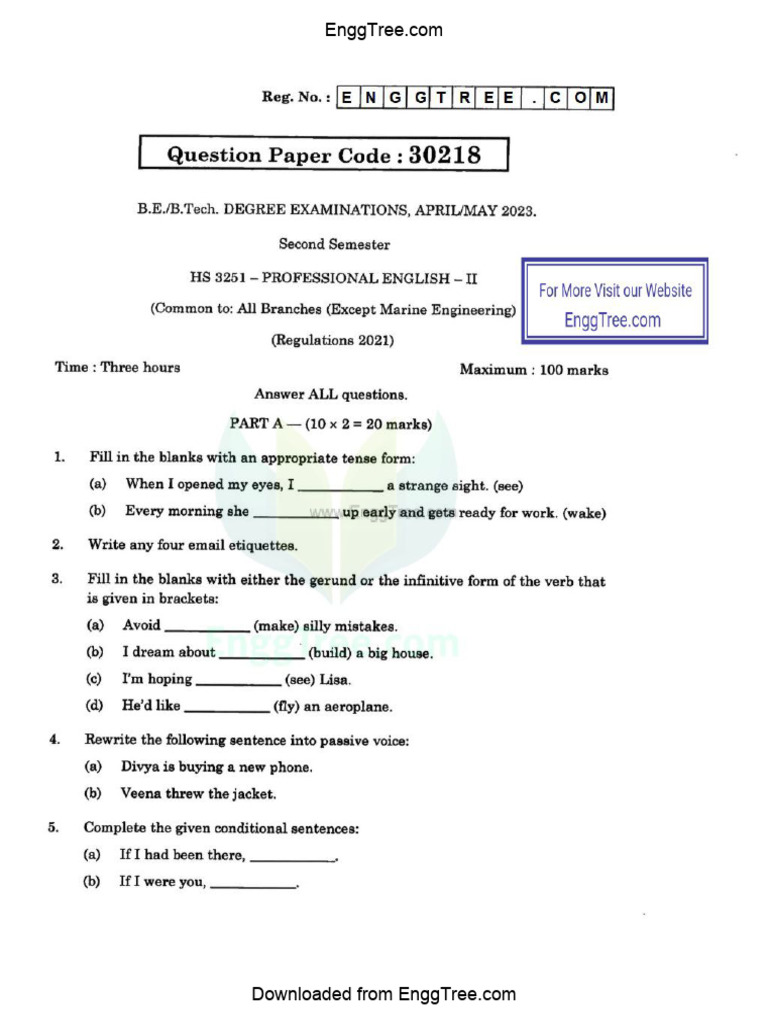 HS3251 Professional English II Apr May 2023 Question Paper | PDF