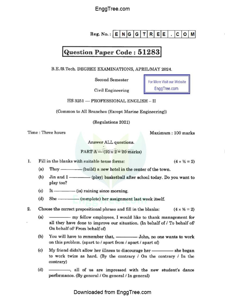 HS3251 Professional English II Apr May 2024 Question Paper | PDF