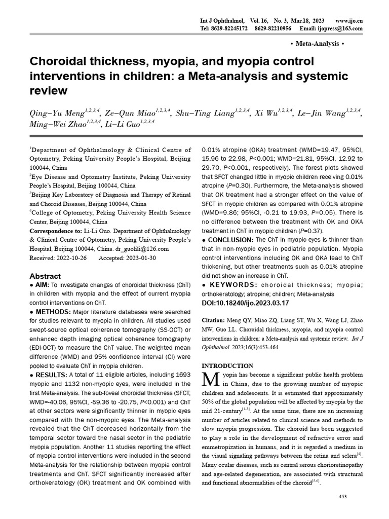 Choroidal Thickness, Myopia, and Myopia Control | PDF | Senses | Human Eye