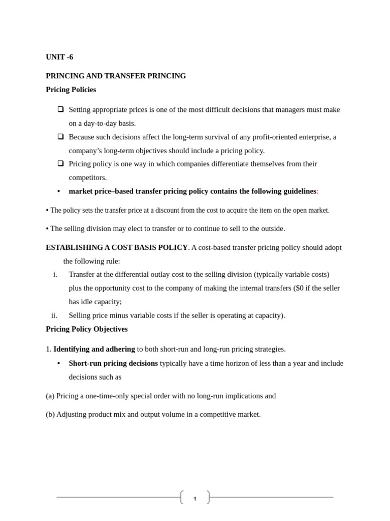 Pricing and Transfer Pricing Strategies | PDF | Pricing | Prices