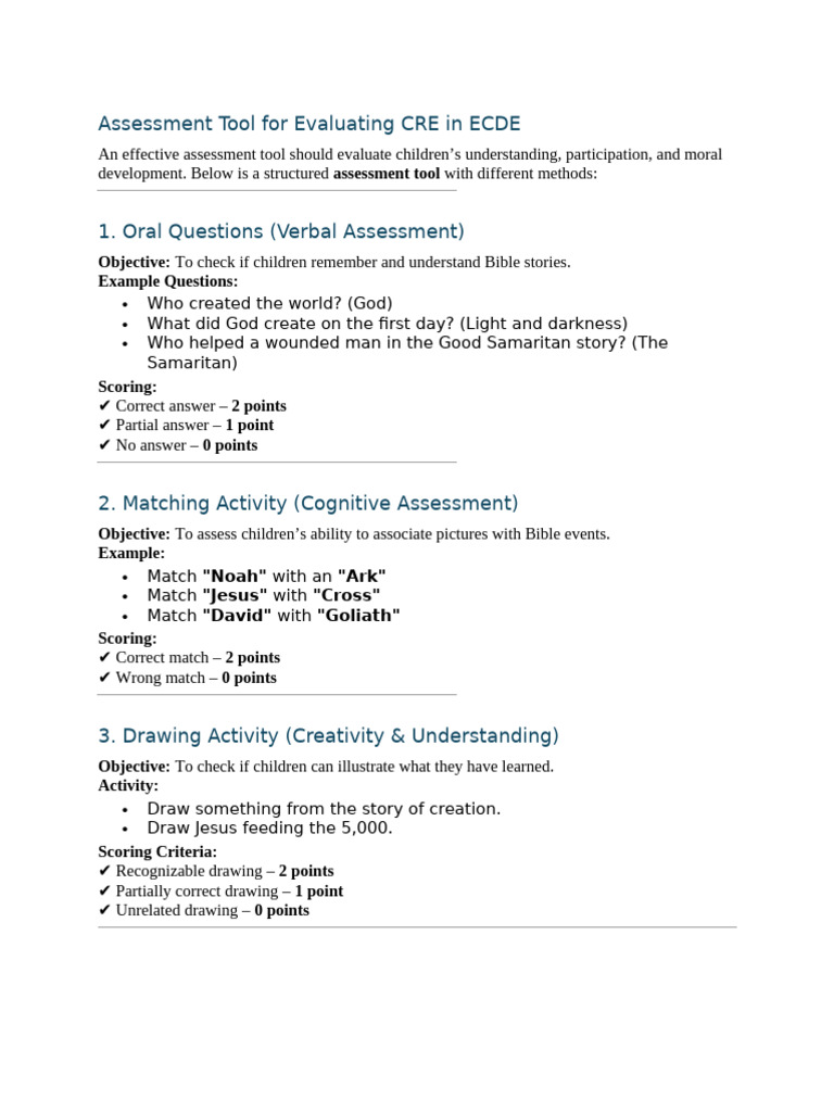 Assessment Tool for Evaluating CRE in ECDE | PDF | Bible | Cognitive ...