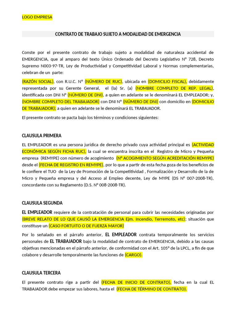 CONTRATO+DE+TRABAJO+SUJETO+A+MODALIDAD+DE+EMERGENCIA | PDF | Derecho laboral | Justicia