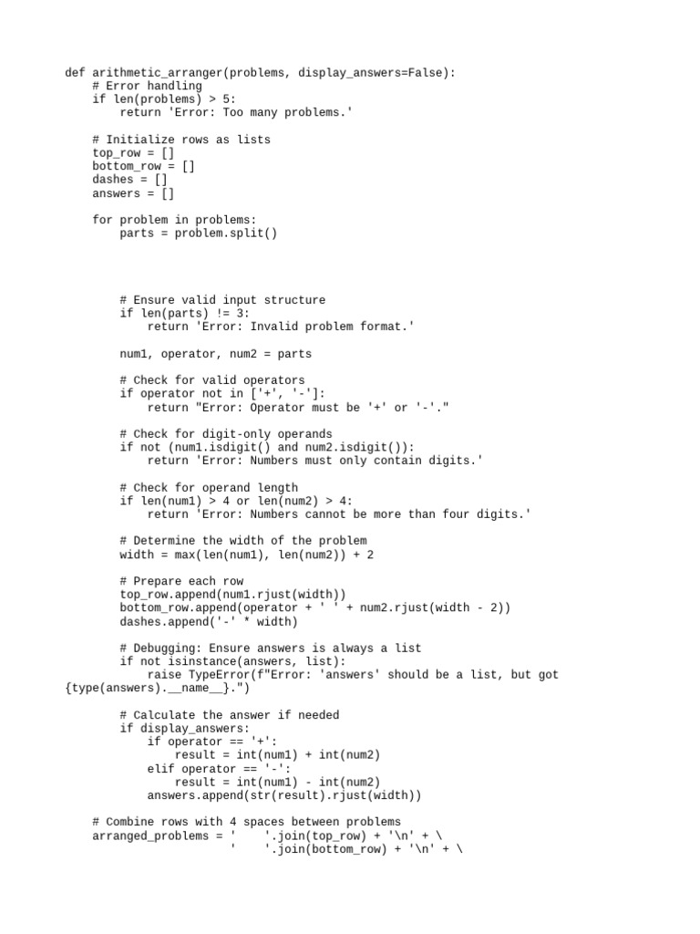 Build An Arithmetic Formatter Project | PDF
