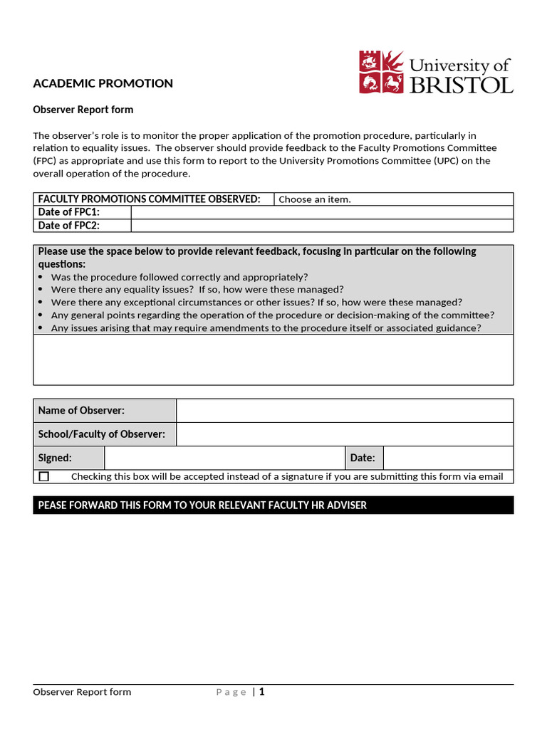 Observer Report Form | PDF