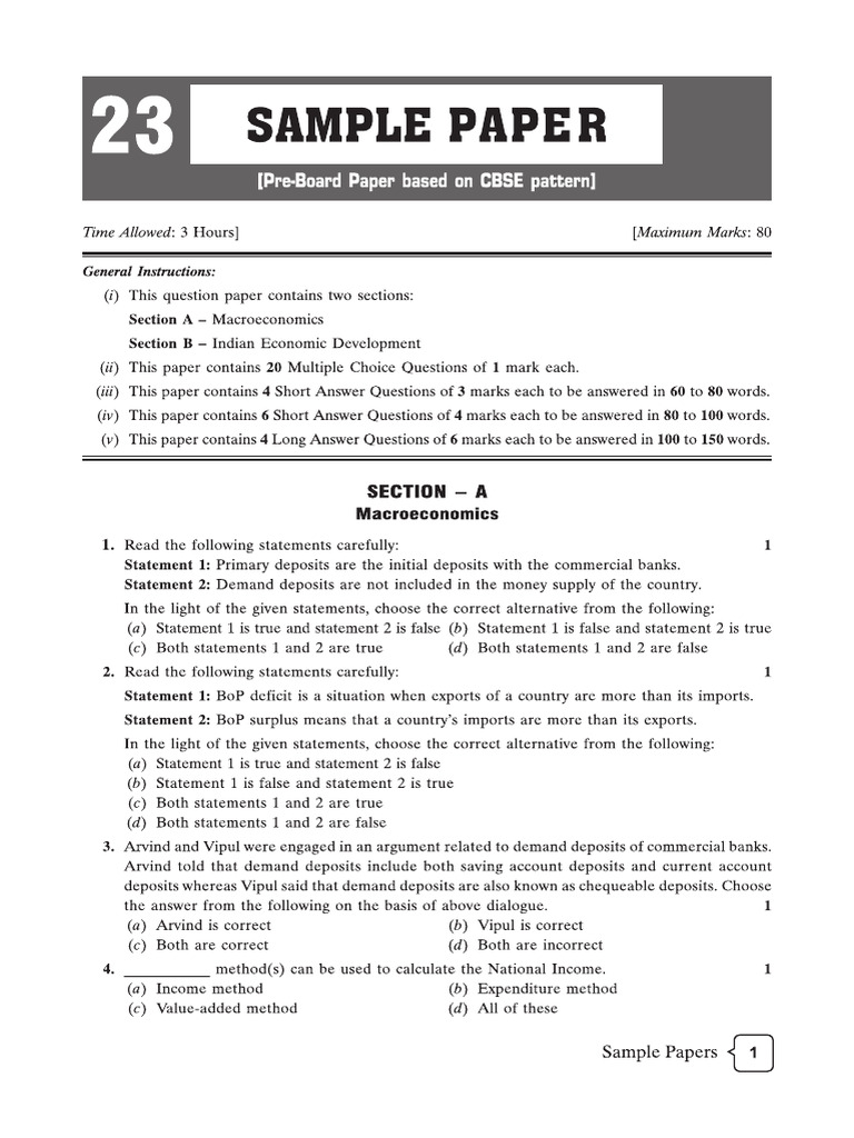 Cbse cl12 Ead Economics Pre-Board Paper 23 | PDF