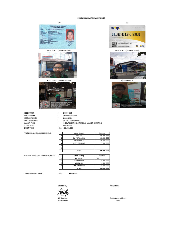 Pengajuan Limit CV. Tri Arga Kencana | PDF