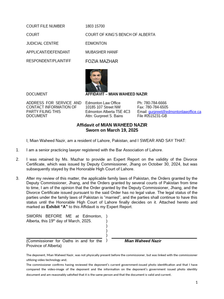Affidavit - Mian Waheed Nazir - March 19, 2025 | PDF | Affidavit ...