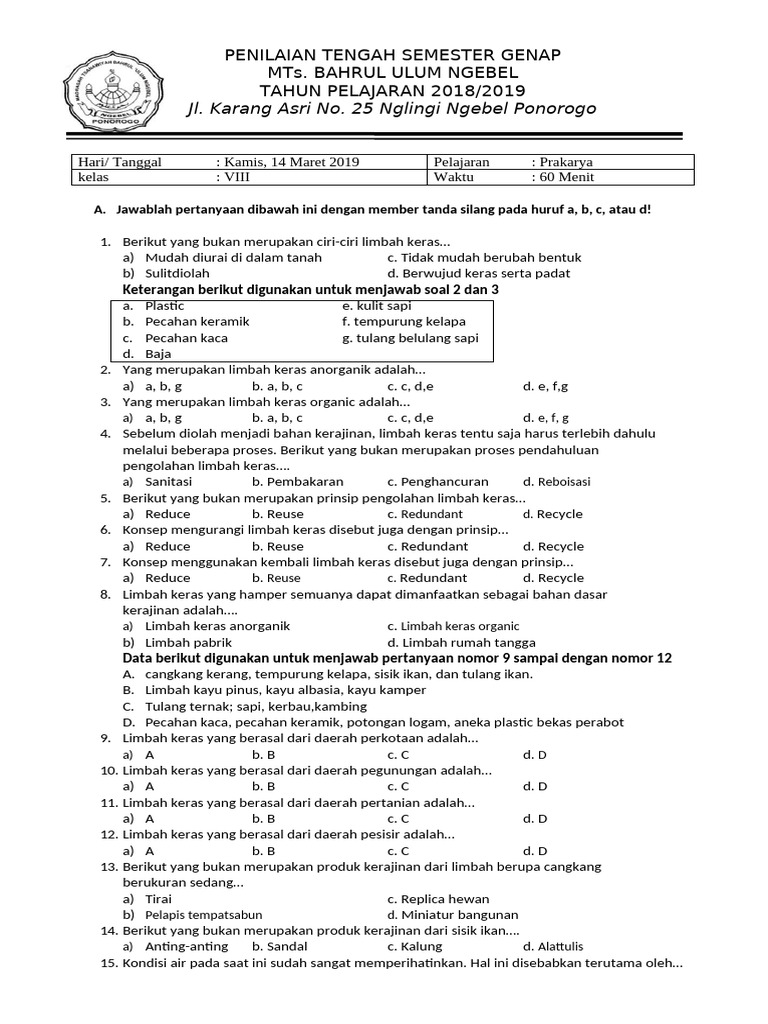 soal PTS genap 2019 | PDF