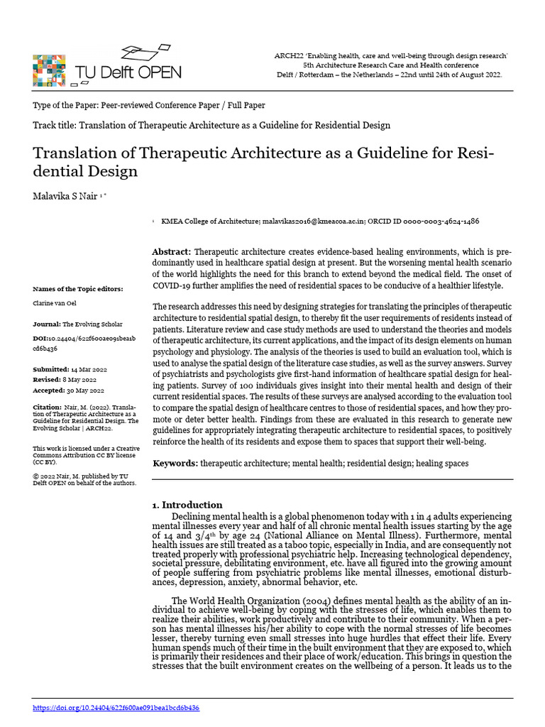 Translation of Therapeutic Architecture As A Guideline For Bu3vsppdcd | PDF | Mental Health ...