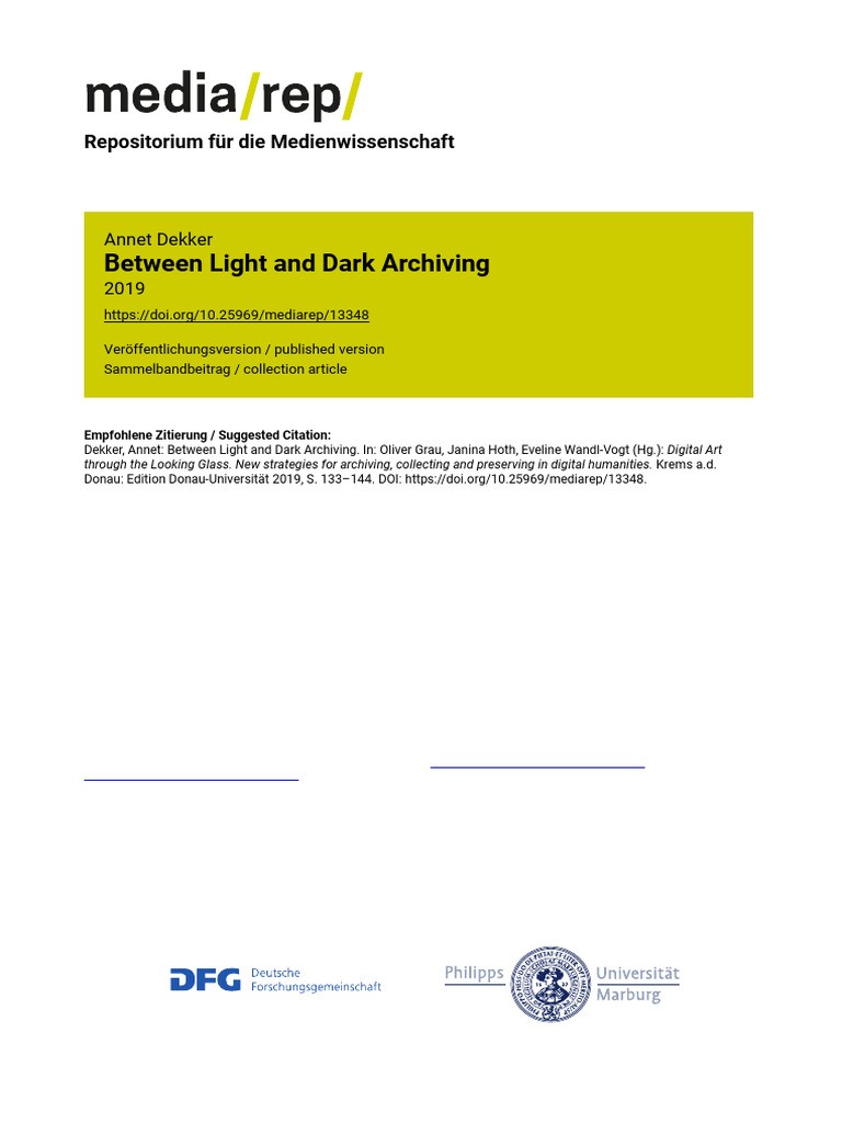 Digital Art Looking Glass 133-144 Dekker Between Light and Dark Archving 1 | PDF | Archive ...