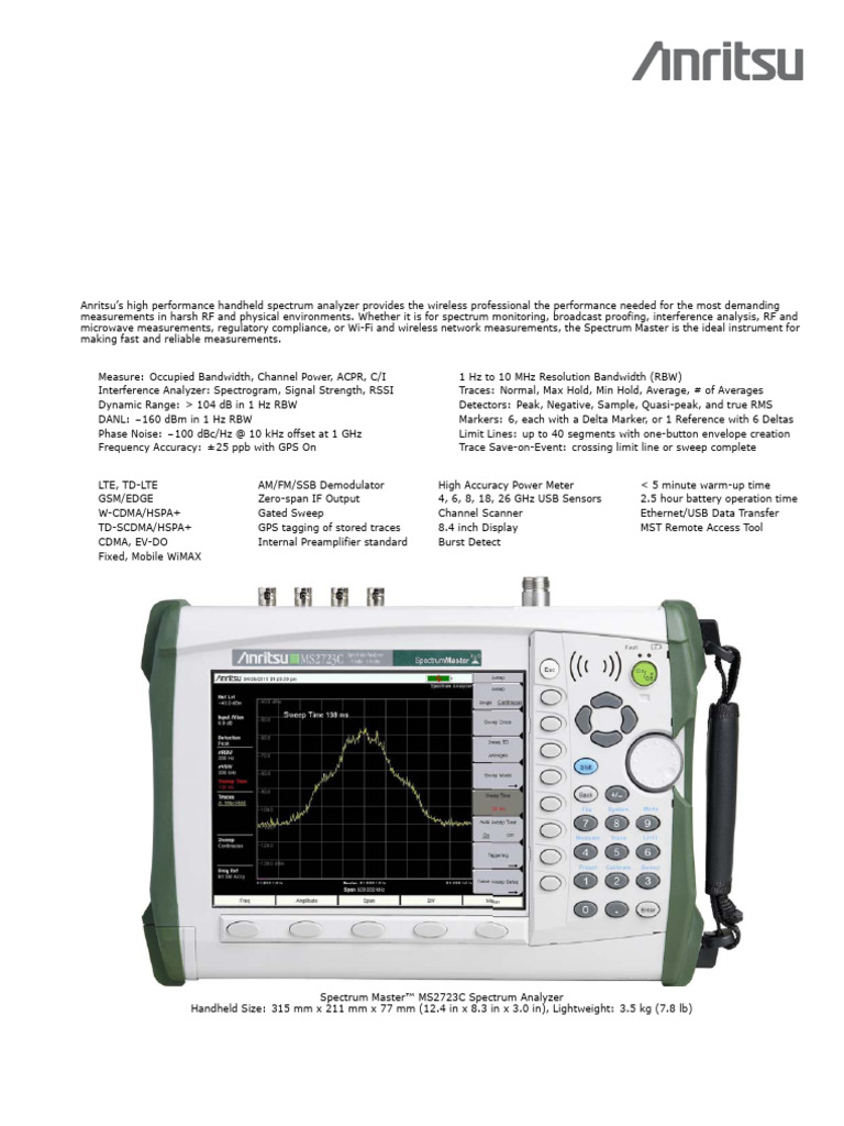 Anritsu MS2723C | PDF | Bandwidth (Signal Processing) | Broadcast Engineering