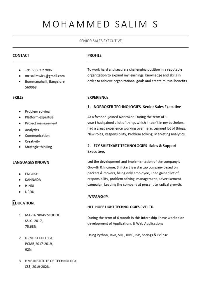 Senior Sales Executive Profile | PDF