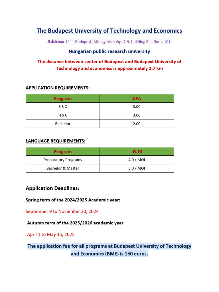 BME Architecture BSc Application Deadlines | PDF | University And ...