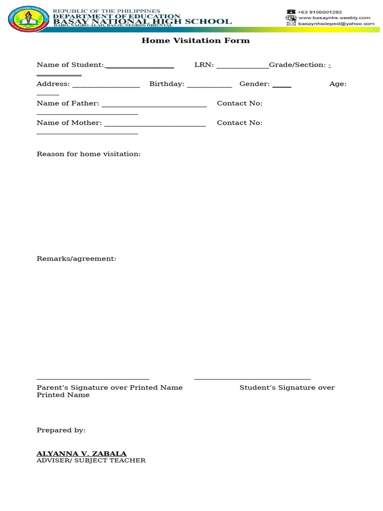 Home Visitation Form | PDF