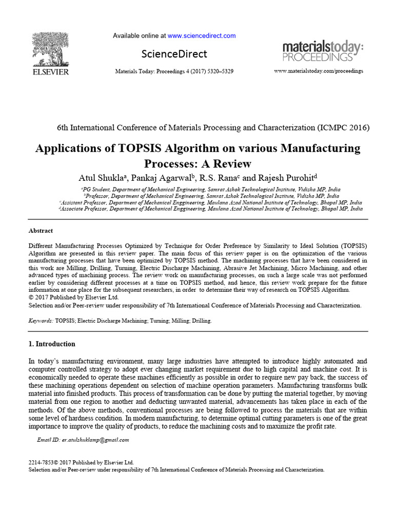 Applications of TOPSIS Algorithm On Various Manufacturing | PDF | Machining | Secondary Sector ...