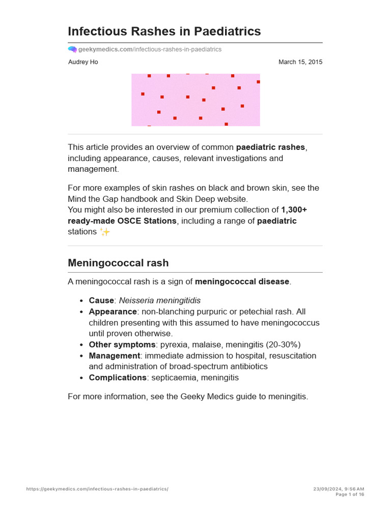 ?1 - Infectious Rashes in Paediatrics | Geeky Medics | PDF | Medical ...