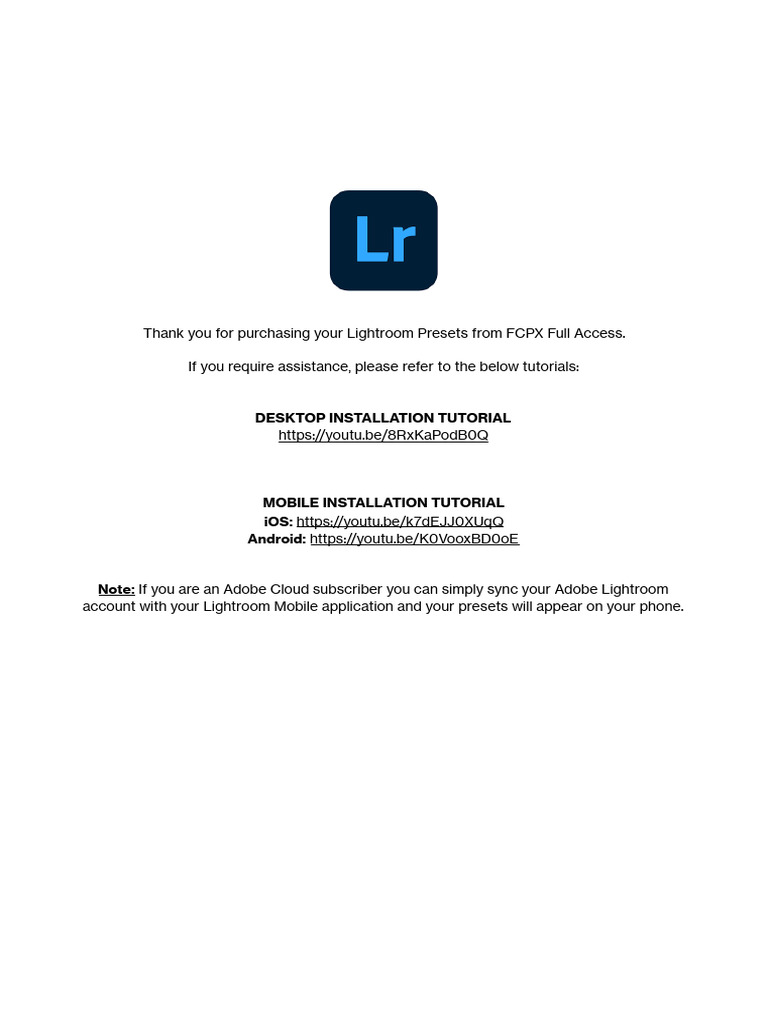 Lightroom XMP Preset Installation Tutorials | PDF