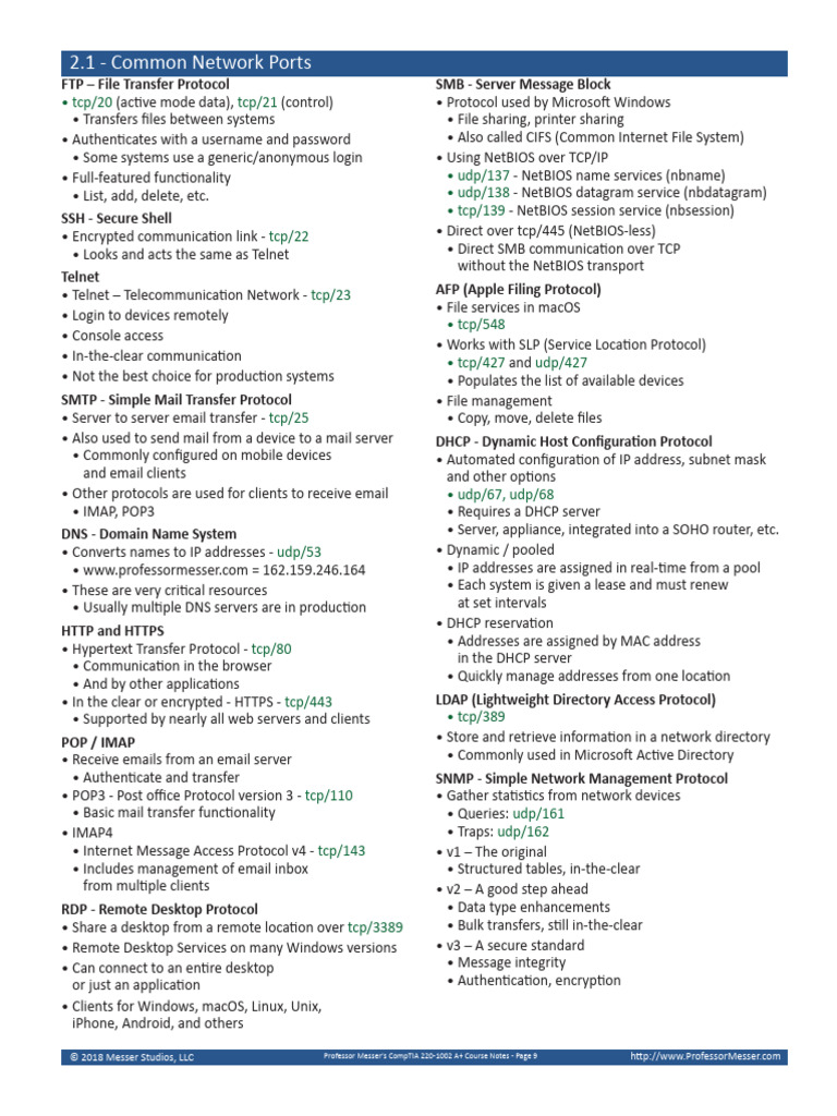 CompTIA A+ 220-1001 Core 1 Course Notes by Professor Messers_016-018 ...