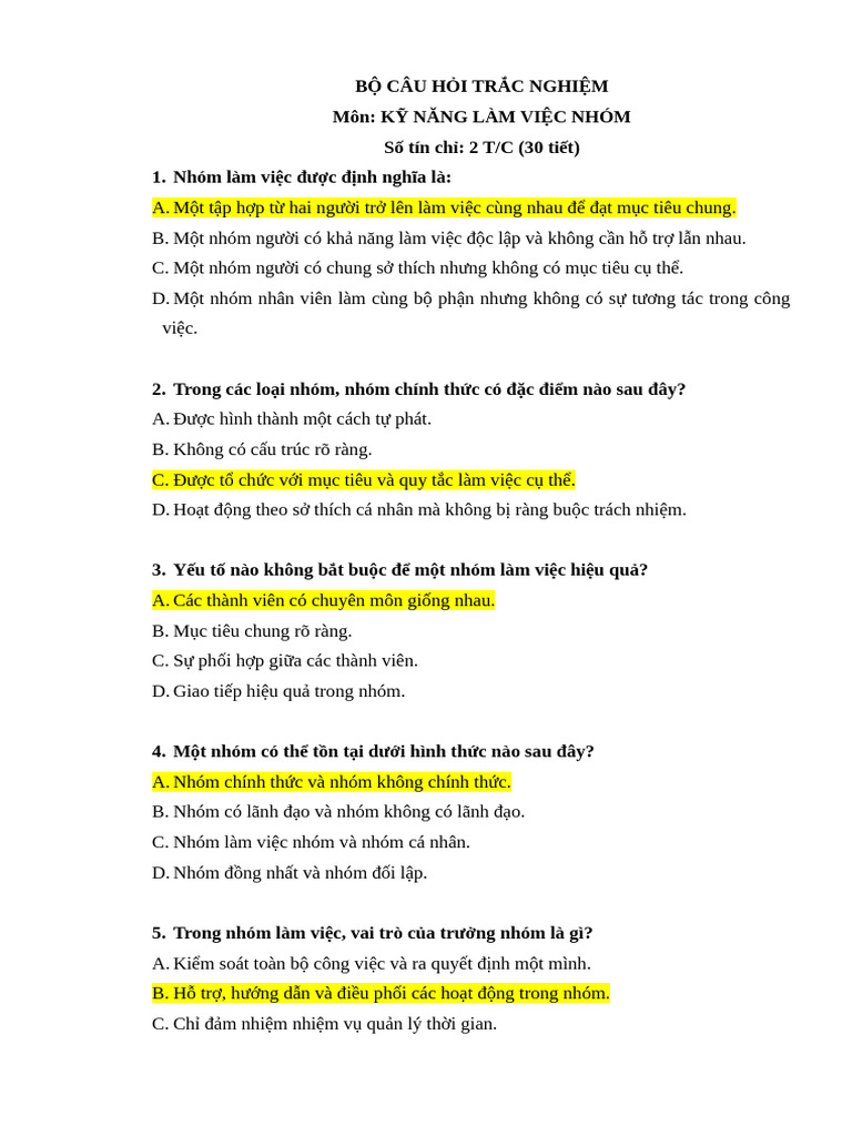 Bo cau hoi trac nghiem (khong dap an) | PDF