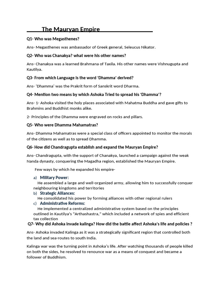 The Mauryan Empire QA part 1 | PDF | Ashoka | Ancient India