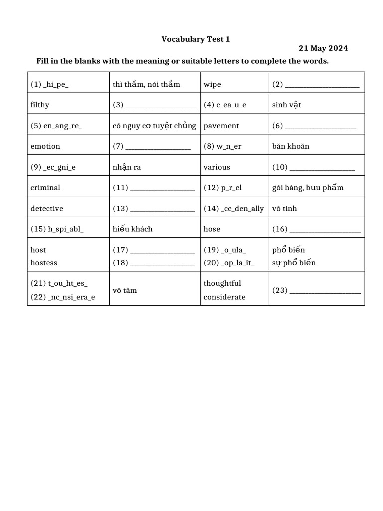 8A1 - 21.5 - Vocabulary Test 1 | PDF
