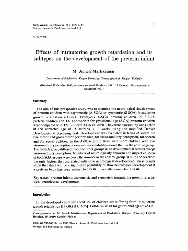 IUGR Effects on Preterm Infant Development | PDF | Preterm Birth ...