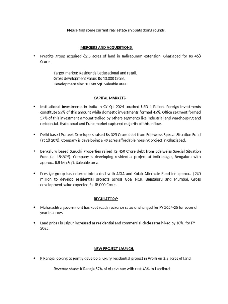 Real Estate Snippets - 02nd April 2024 | PDF