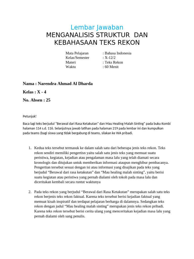 Struktur Dan Kebahasaan Teks Rekon | PDF