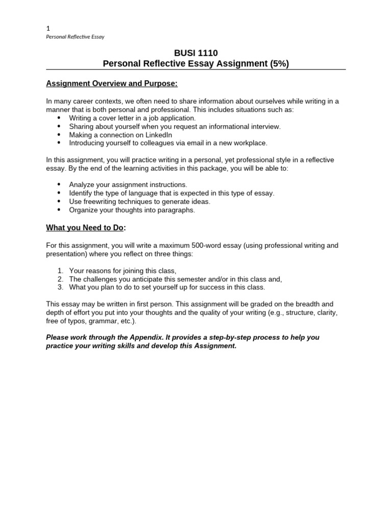 Ind. Assignment 1 - Personal Reflective Essay | PDF | Essays | Paragraph