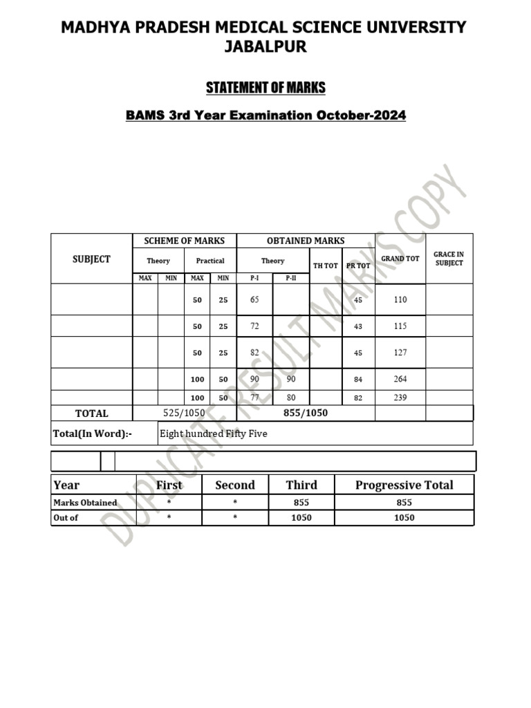 MPMSU BAMS IIIRDMarksheet | PDF