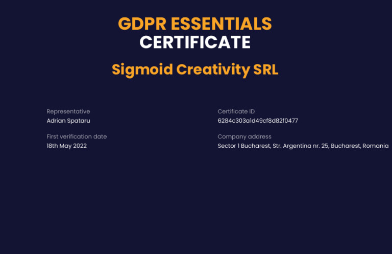 GDPR Compliance Certificate for Creativity SRL | PDF