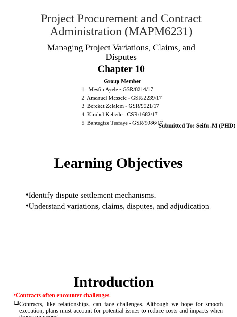 Managing Project Variations, Claims, and Disputes | PDF | Mediation ...