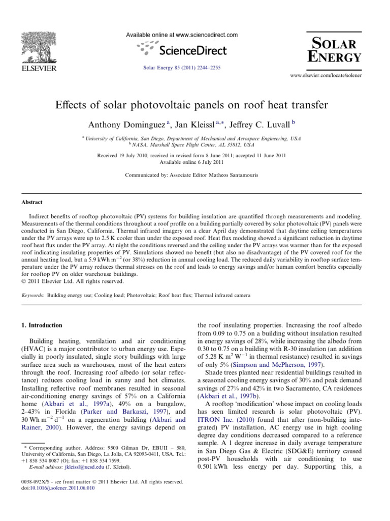 Effects of Solar Photovoltaic Panels On Roof Heat Transfer | PDF ...