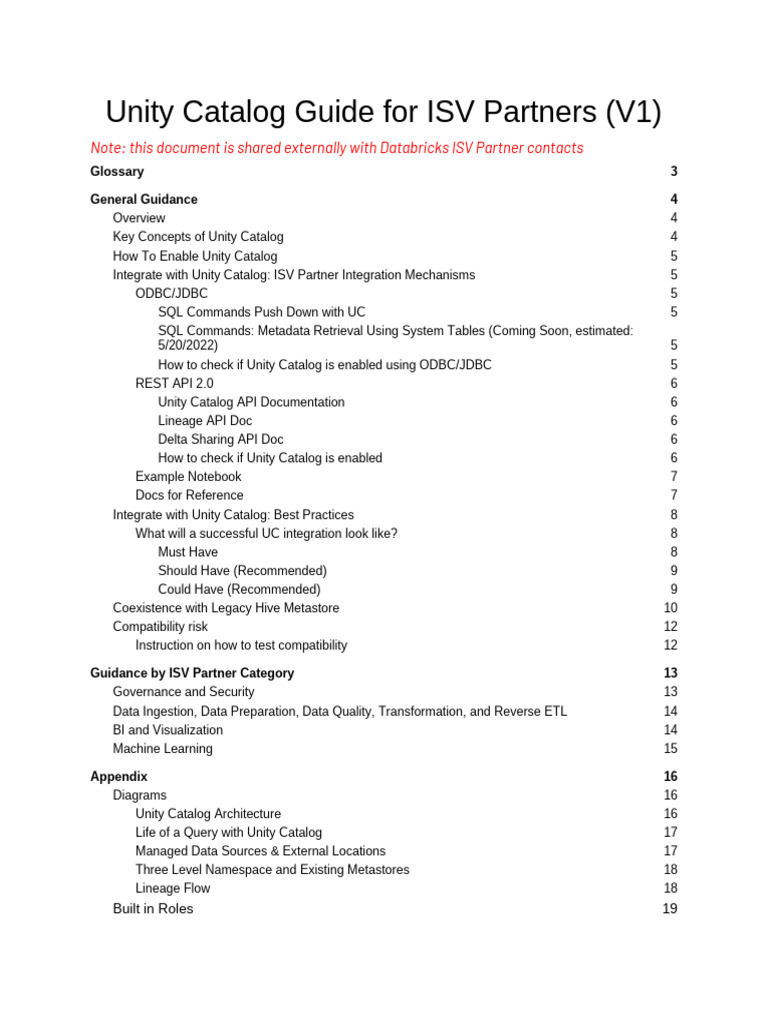 Unity Catalog Guide for ISV Partners | PDF | Databases | Metadata