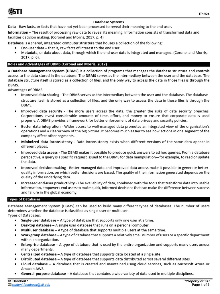 InfoManage Handouts 01 02 | PDF | Databases | Data Model