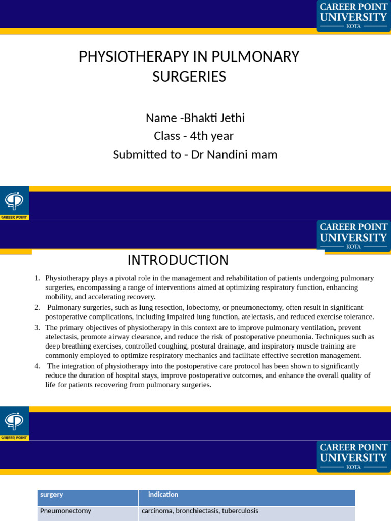 PT Following Lung Surgeries Bhakti | PDF | Lung | Cardiothoracic Surgery