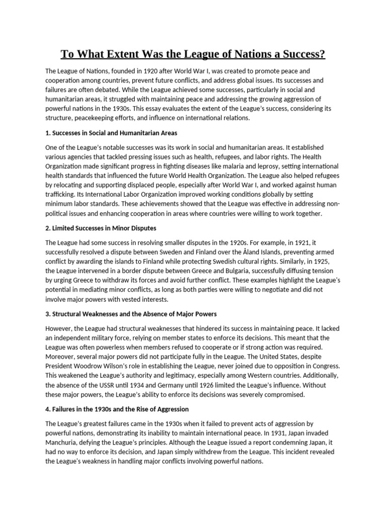 League of Nations: Successes and Failures | PDF | League Of Nations | Peace
